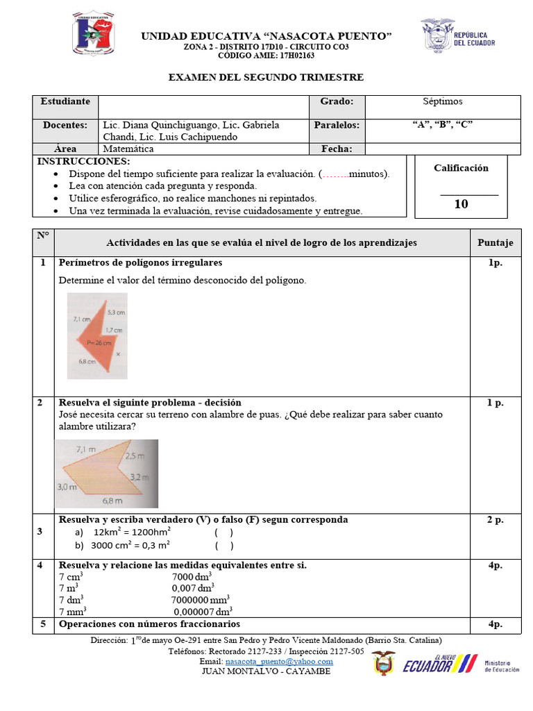 EXAMEN DEL SEGUNDO TRIMESTRE MATE | PDF | Matemática Elemental | Aritmética