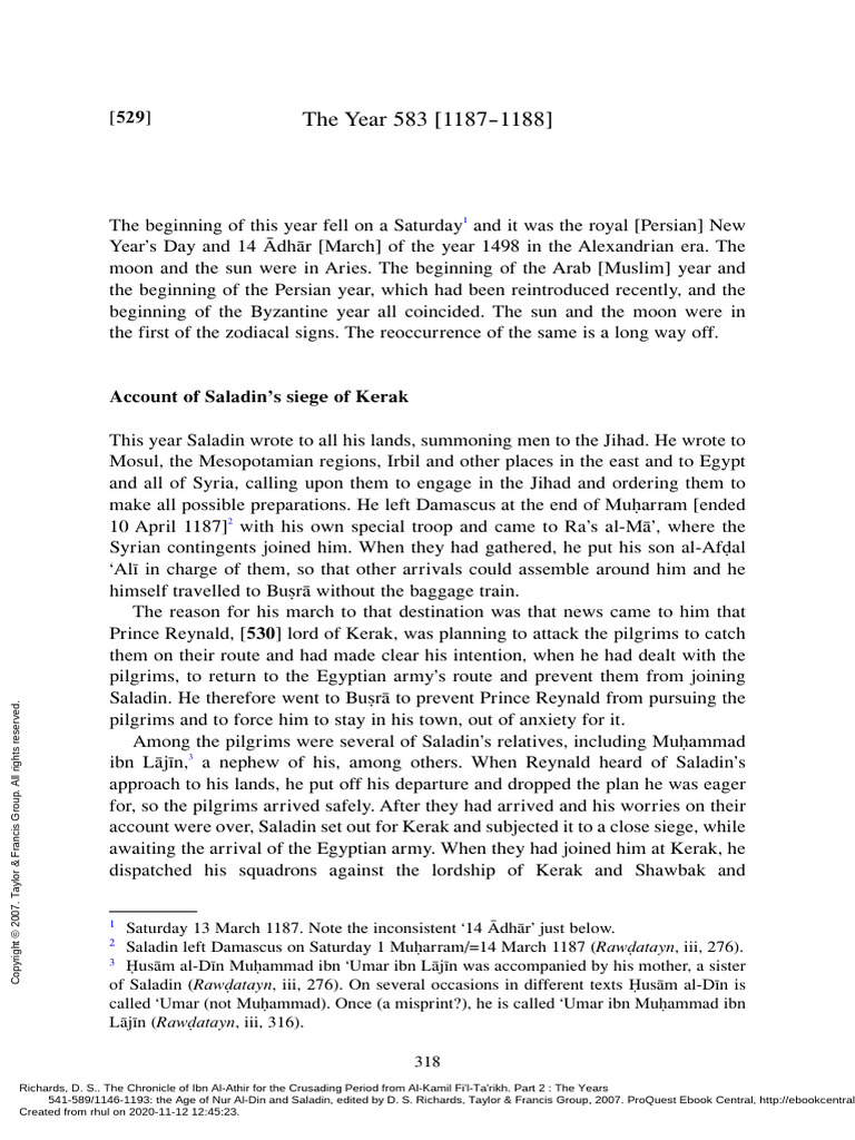 The Chronicle of Ibn Al-Athir For The Crusading Pe... - (The Year 583 ...