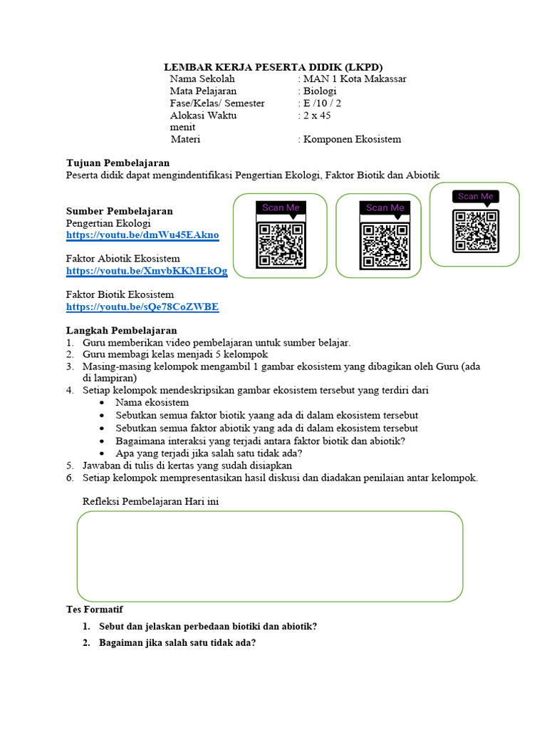 Lkpd Komponen Ekosistem Pdf