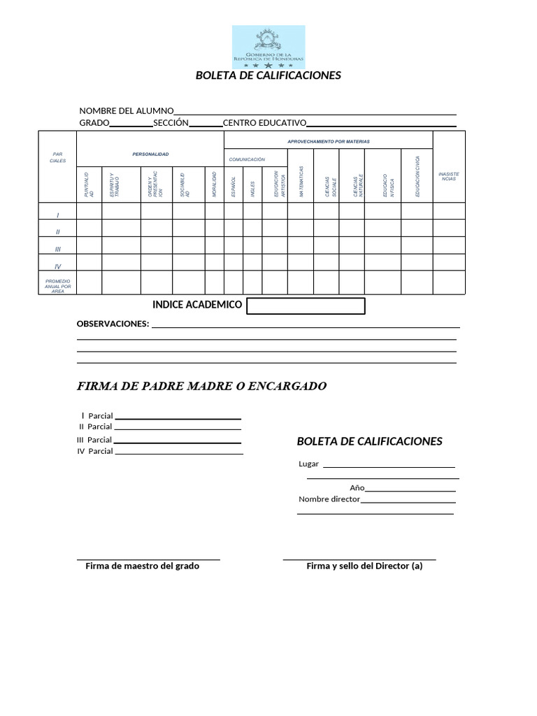 BOLETA CALIFICACIONES Y CONSTANCIA ALUMNO REPROBADO | PDF | Educación ...