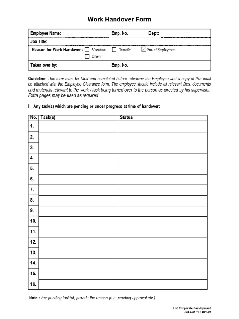 Handover Report Template PDF | Download Free PDF | Employment | Business