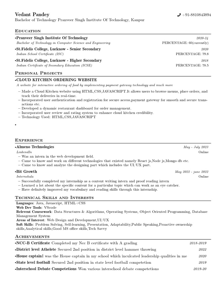 70 ATS Rating Resume Template 1 | Download Free PDF | World Wide Web | Internet & Web