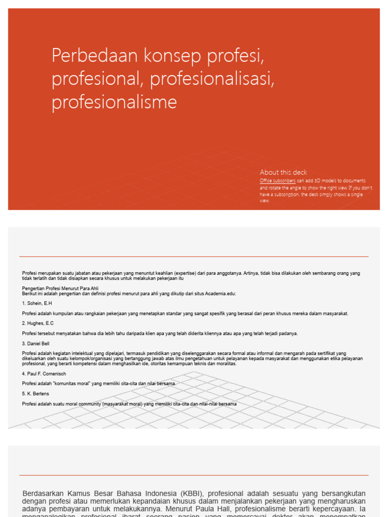 Perbedaan Konsep Profesi, Profesional, Profesionalisasi | PDF