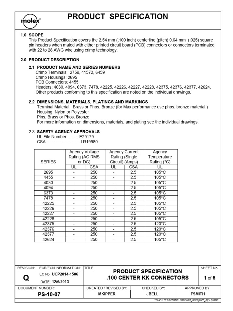 Product Specification: 1.0 Scope | PDF | Electrical Connector ...