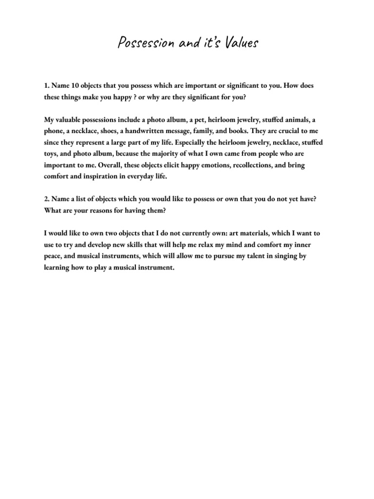 Significance of Personal Possessions | PDF | Self-Improvement
