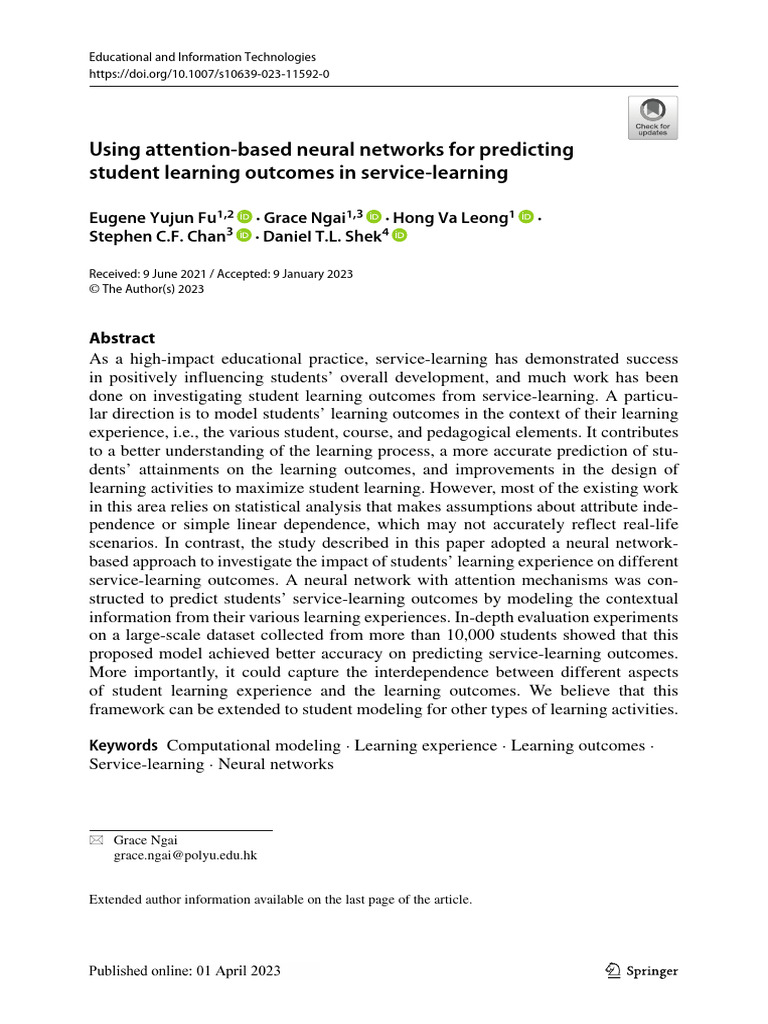 Using Attention-Based Neural Networks For Predicting Student Learning Outcomes in Service ...