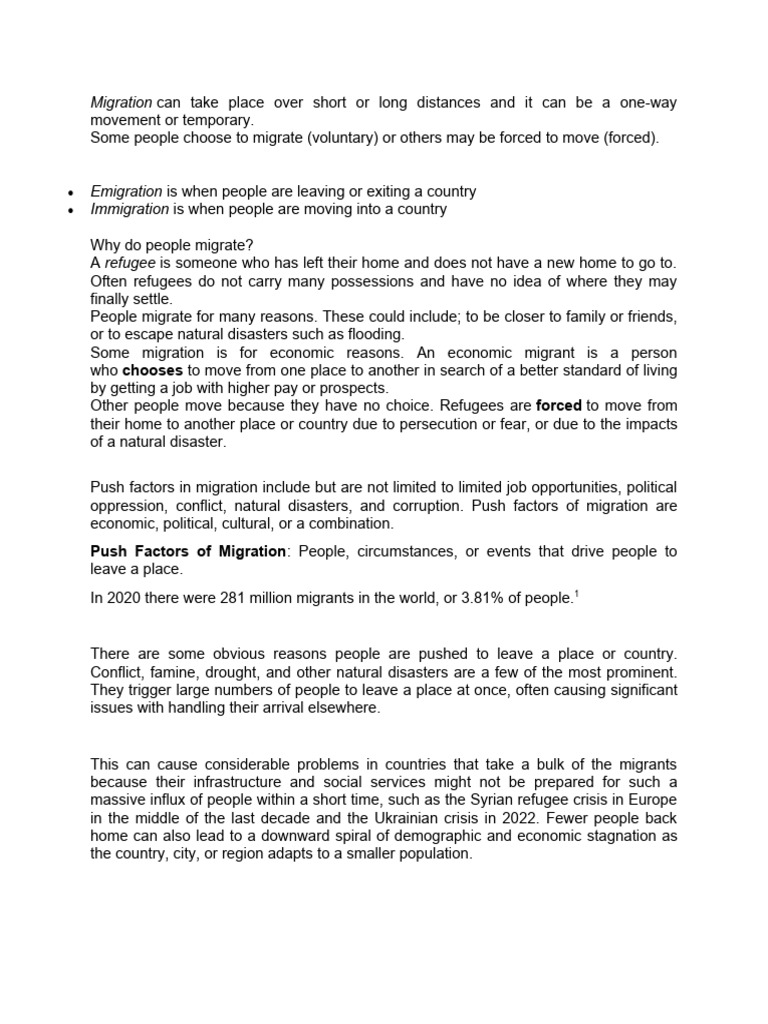 Factors of Migration | Download Free PDF | Human Migration | Immigration