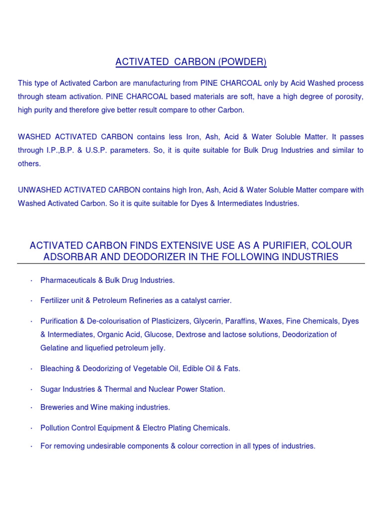 Activated Carbon Specifications Overview | PDF | Chemistry | Chemical ...