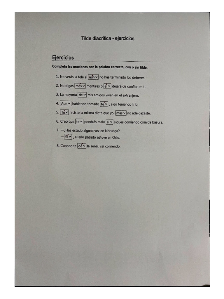 Tilde Diacrítica - Ejercicios | PDF