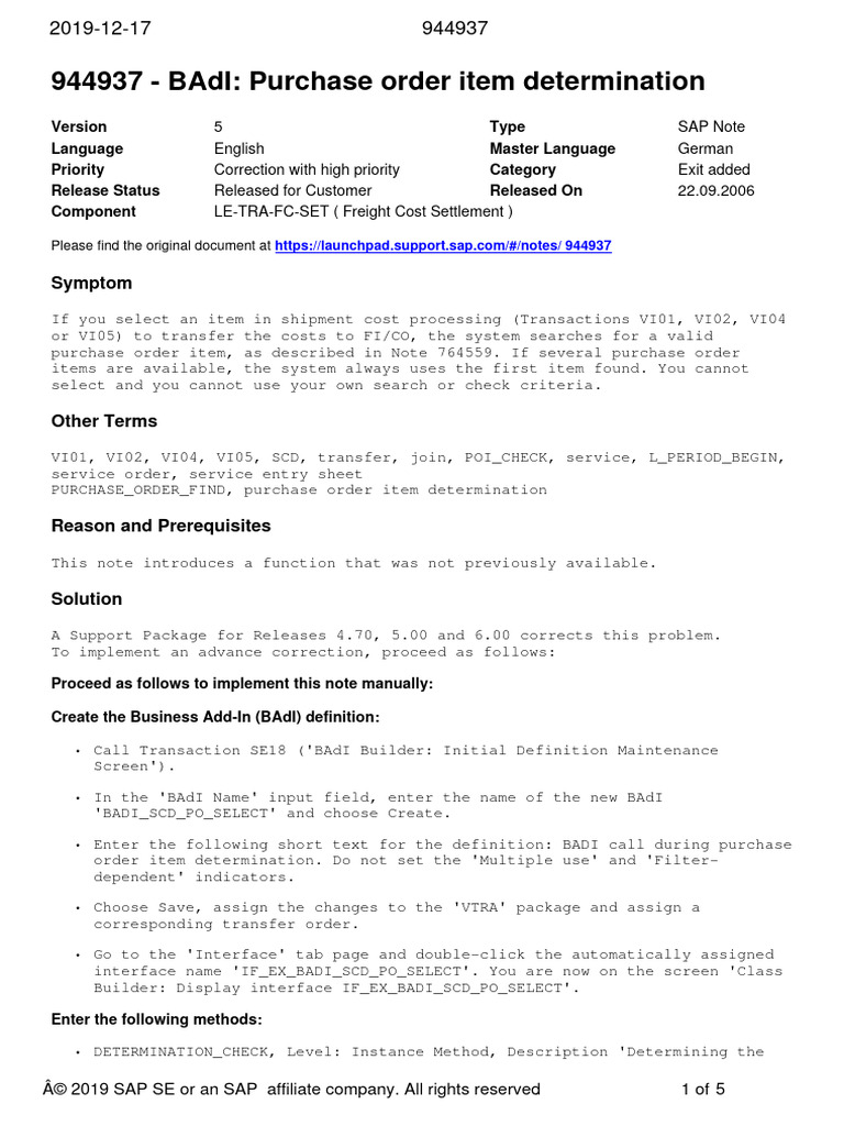 E - 20191217 BADI Purchase Order Item Determination | PDF | Software ...