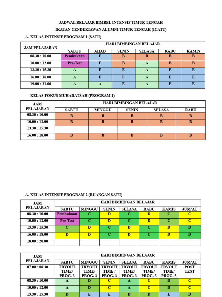 Jadwal Belajar Bimbel Intensif ICATT | PDF | Teaching Methods & Materials