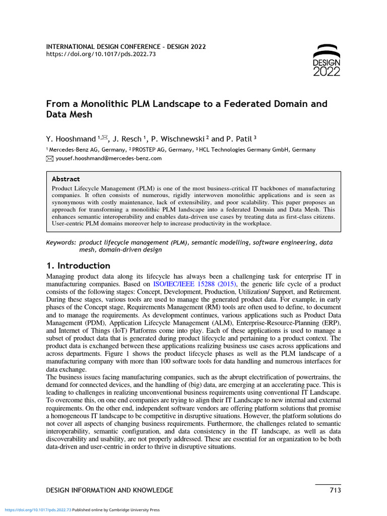 From A Monolithic PLM Landscape To A Federated Domain and Data Mesh ...