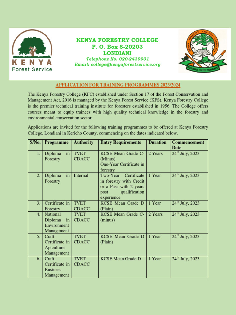 APPLICATION FOR TRAINING PROGRAMMES 2023 Revised 28th | PDF | Vocational Education | Forestry