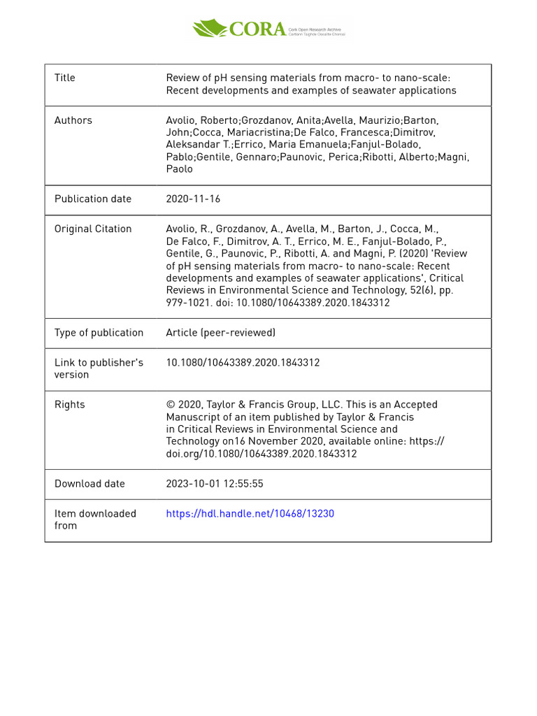 Review of PH Sensing Materials | PDF | Ph | Field Effect Transistor
