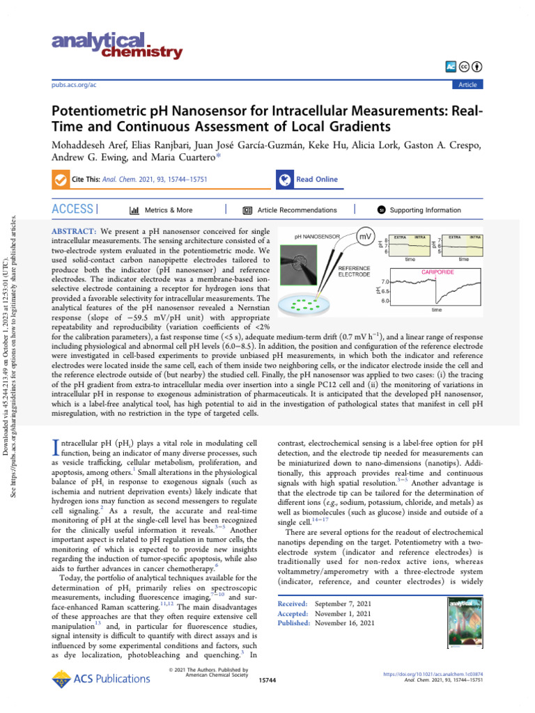 Potentiometric PH Nanosensor For Intracellular Measurements | PDF | Ph ...