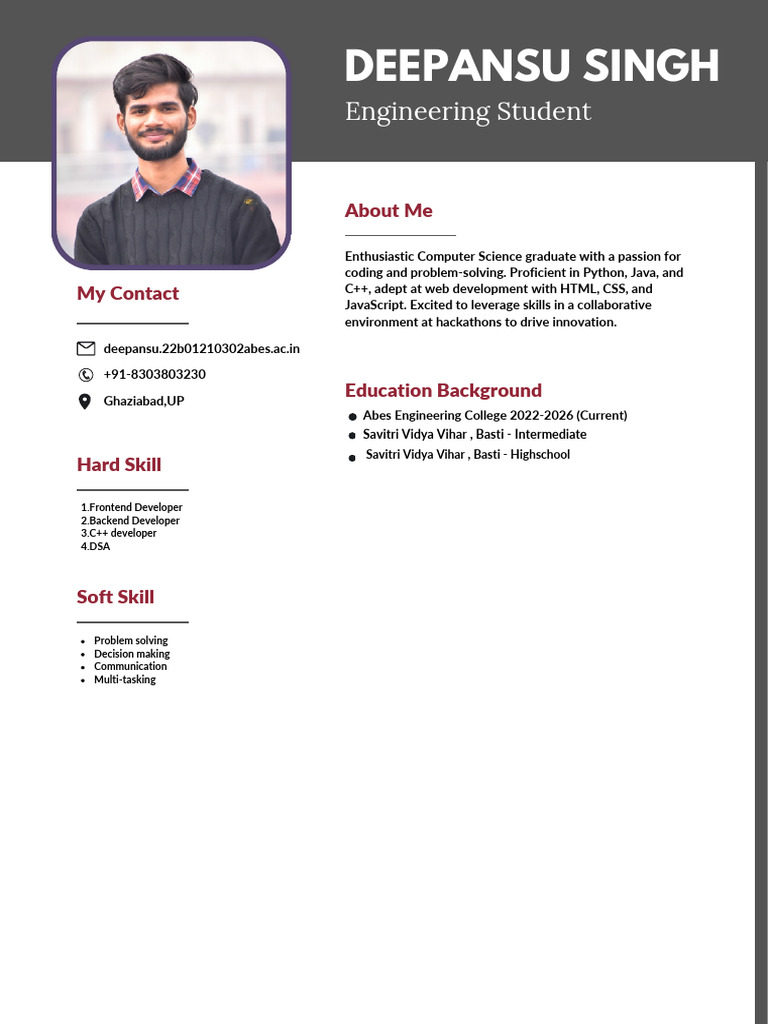 Black & White Simple Profile Resume | PDF