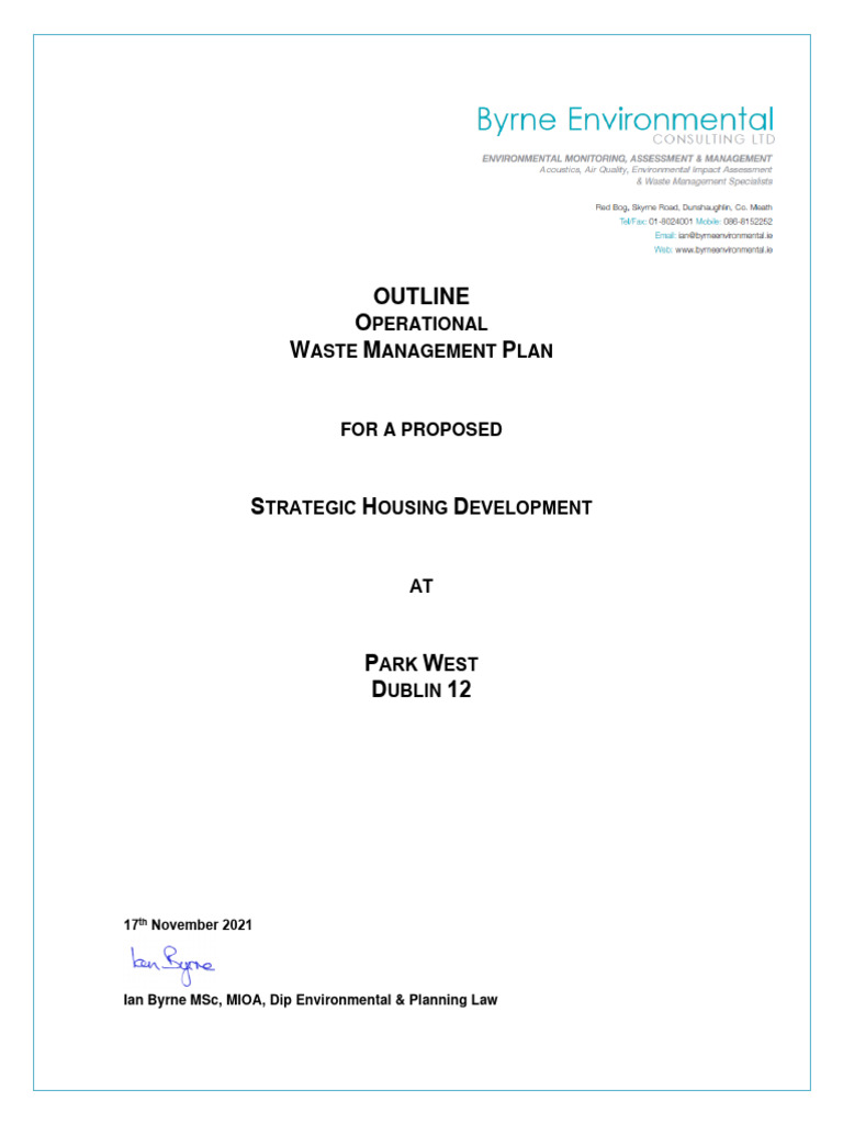 Outline Operational Waste Managment Plan - PARK WEST DUBLIN 12 | PDF ...