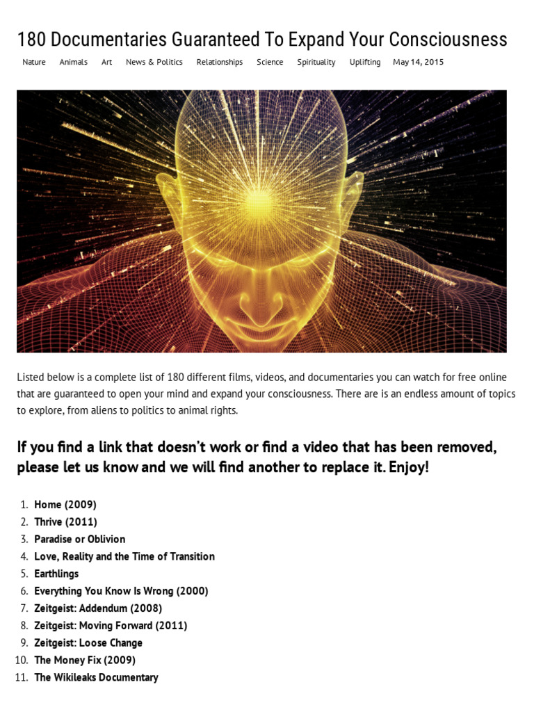 180 Documentaries Guaranteed To Expand Your Consciousness | PDF ...