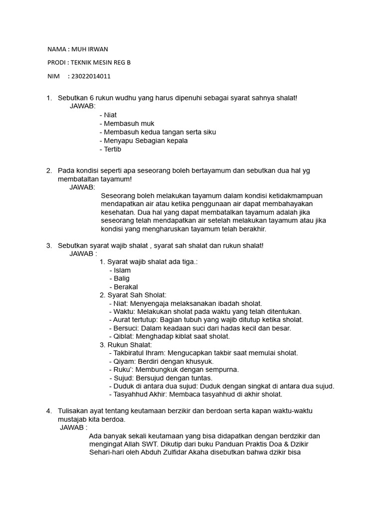 Muh Irwan, 23022014011, TGS Final Agama Islam, Teknik Mesin B | PDF | Pengembangan Diri