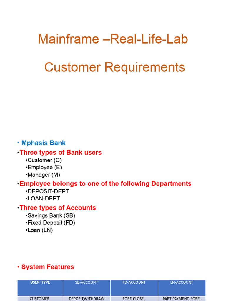 Mainframe - Real-Life-Lab Customer Requirements | PDF | Private Sector ...