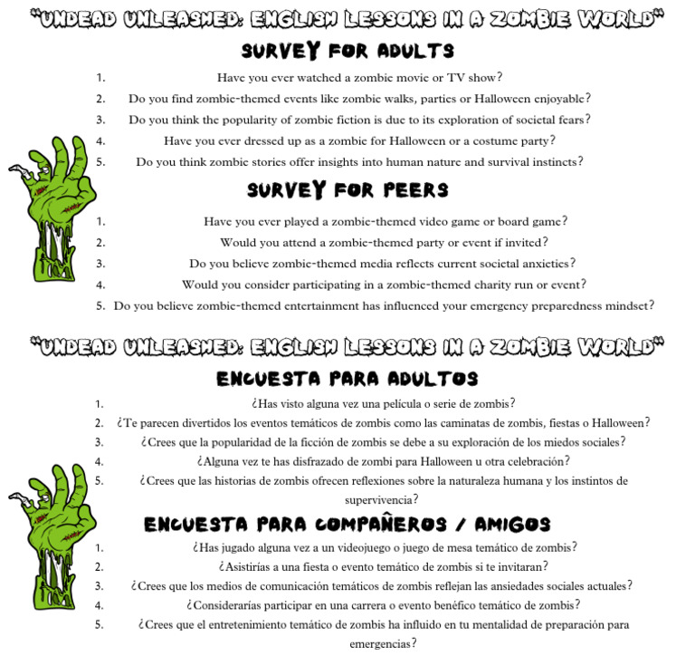 Lecciones de inglés en un mundo zombi | PDF | Juegos y actividades