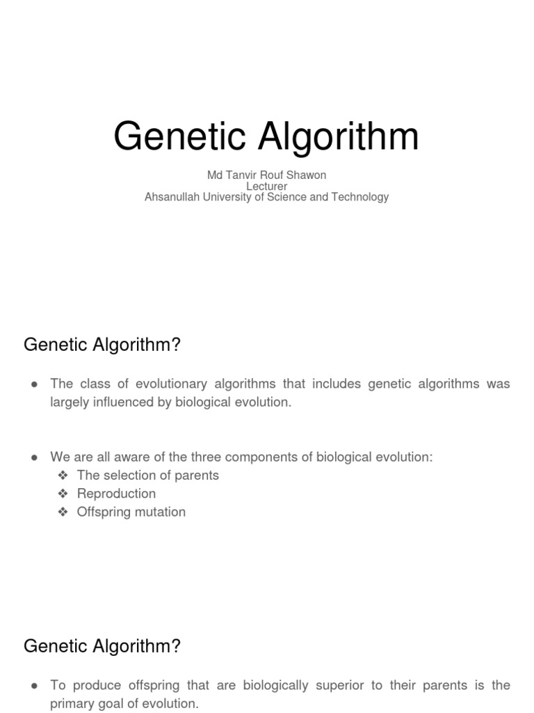 Genetic Algorithm (GA) | PDF | Genetic Algorithm | Natural Selection Genetic Algorithm (GA) | PDF | Genetic Algorithm | Natural Selection