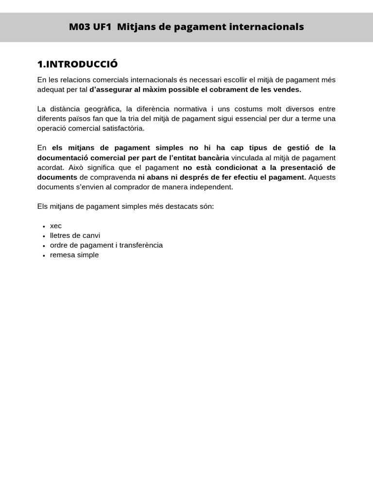 Resum M03 Mitjans de Pagament Uf1 | PDF