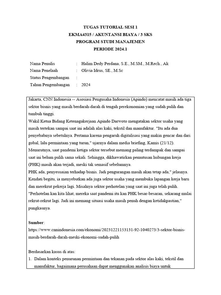 Tugas 1 EKMA 4315 | PDF | Pengelolaan Keuangan & Uang | Teknologi ...