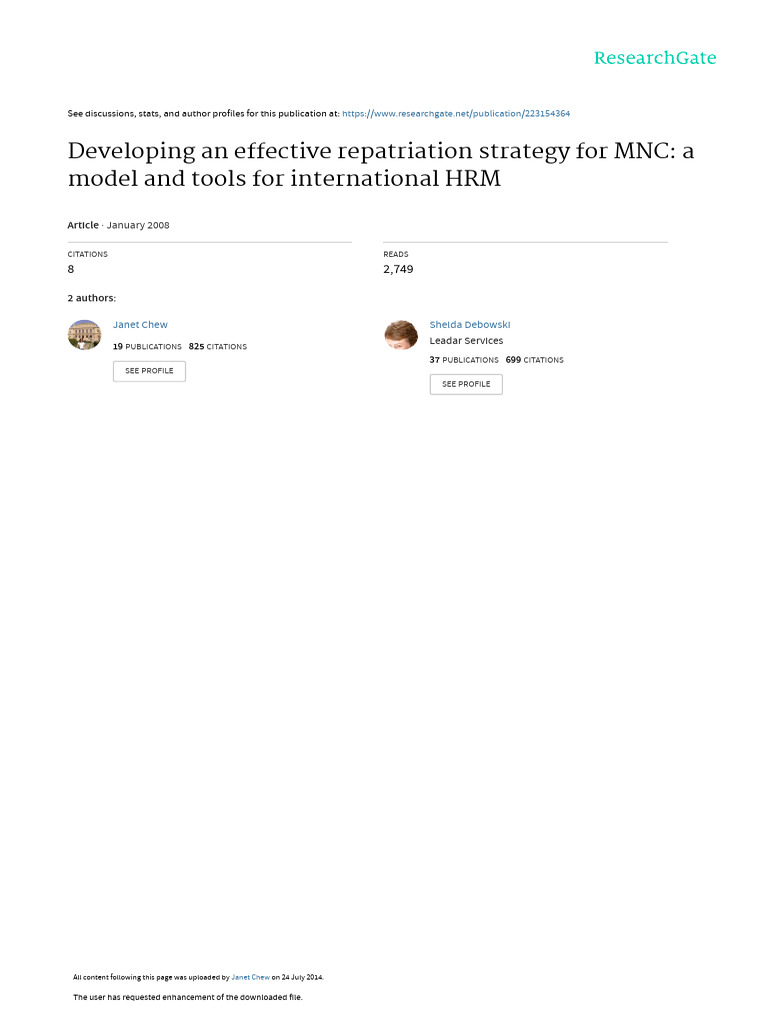 Developing Effective Repatriation Strategy 1 | PDF | Employment | Human ...