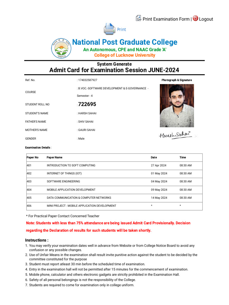 Admit Card 2024 | PDF | Internet Of Things | Computing