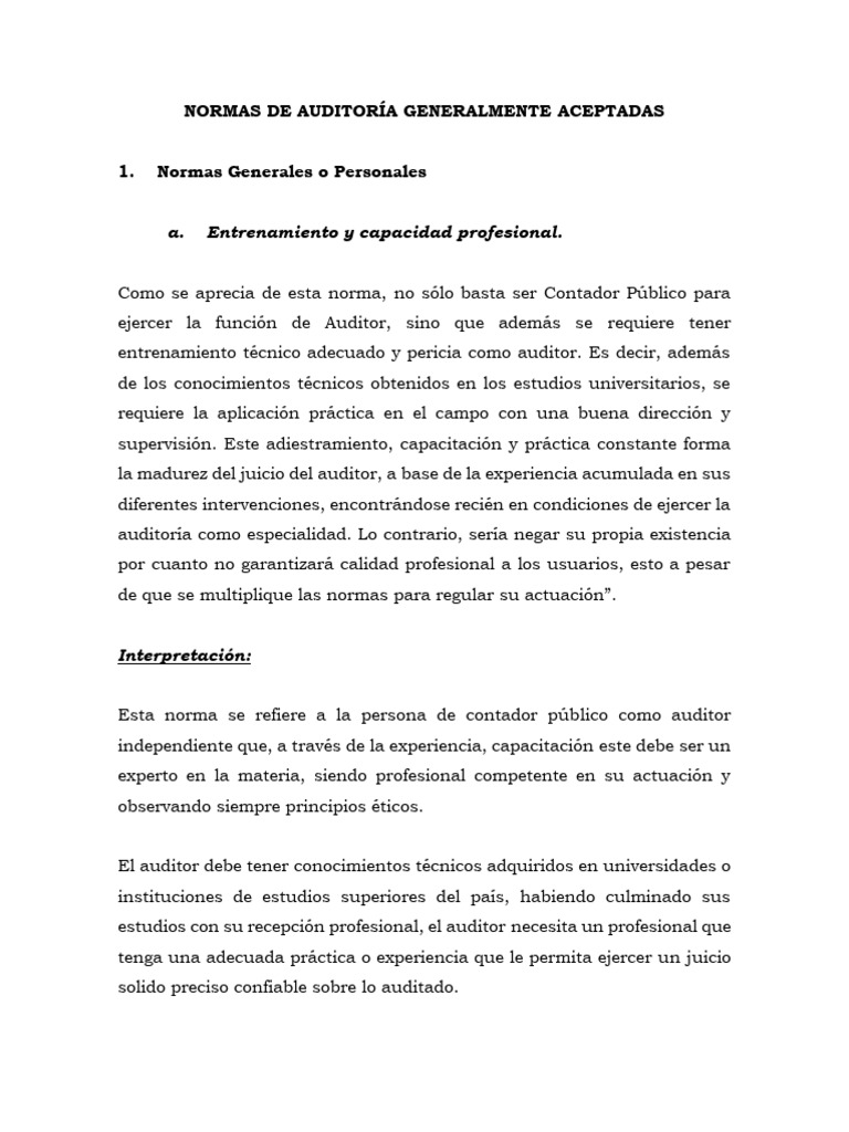 Normas de Auditoría Generalmente Aceptadas | PDF | Auditoría | Contralor