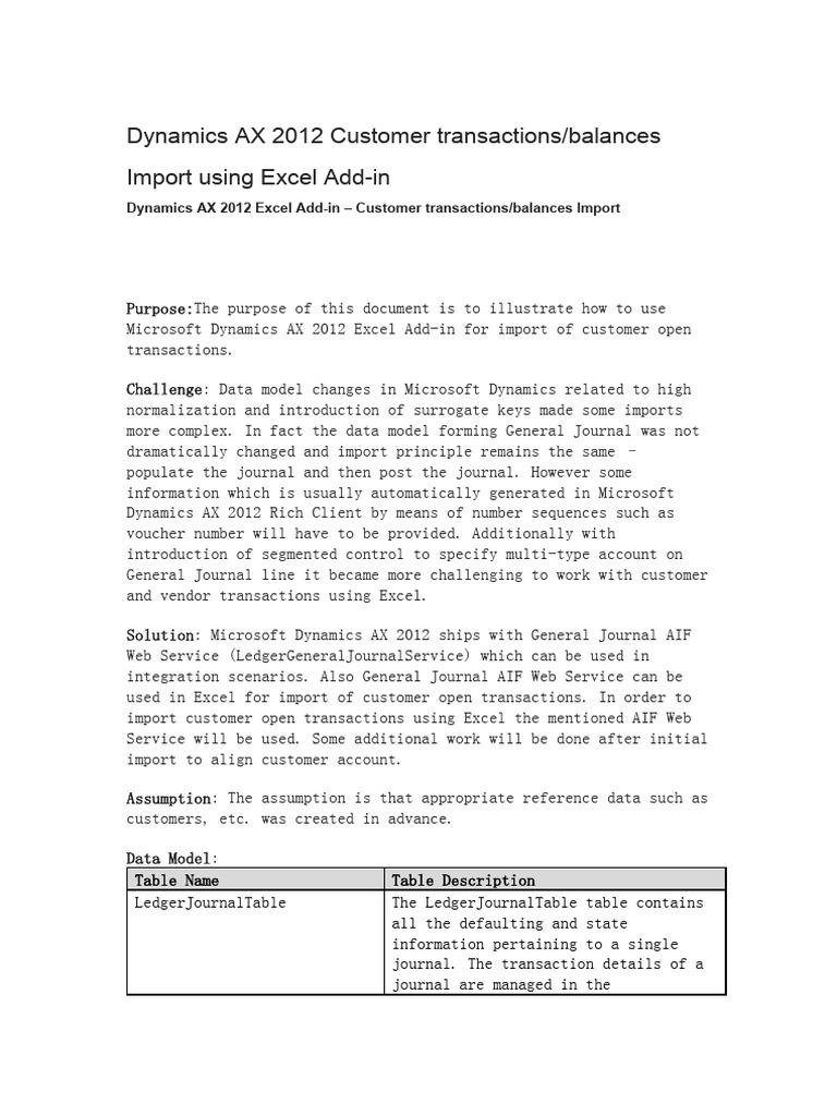 ax2012 导入客户交易记录的方法 | PDF | Microsoft Excel | Data Model