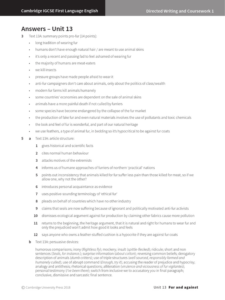 Answers Unit13 IGCSE FLE | PDF
