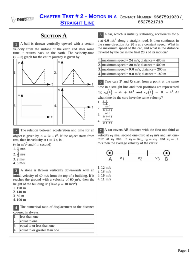 T # 2 - M S L: Ection | Download Free PDF | Acceleration | Velocity