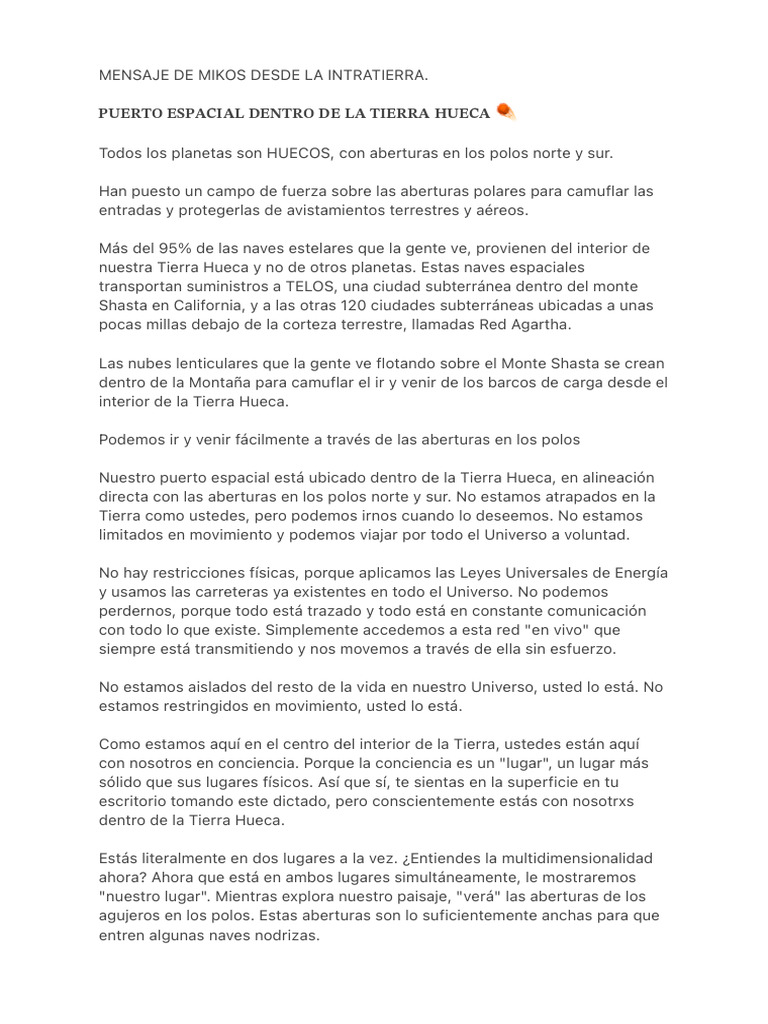 Mensaje de Mikos desde la IntraTierra | PDF | Tierra | Universo