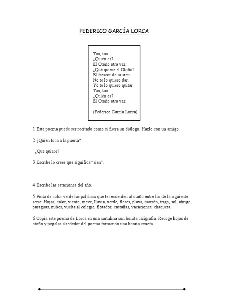 Poemas y Actividades | PDF | Federico García Lorca | Metro (poesía)