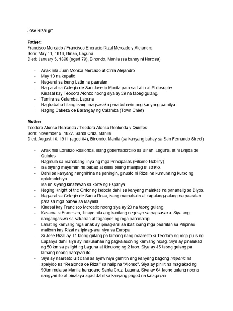 Rizals Fam GRR | PDF