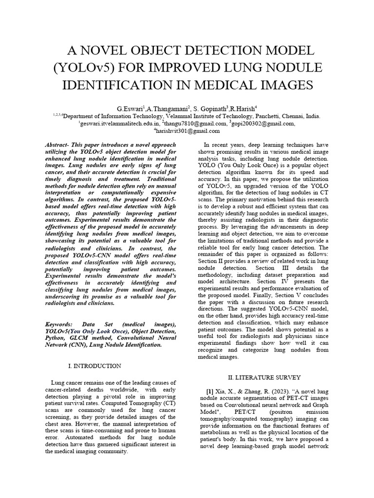 A NOVEL OBJECT DETECTION MODEL (YOLOv5) FOR IMPROVED LUNG NODULE IDENTIFICATION IN MEDICAL ...