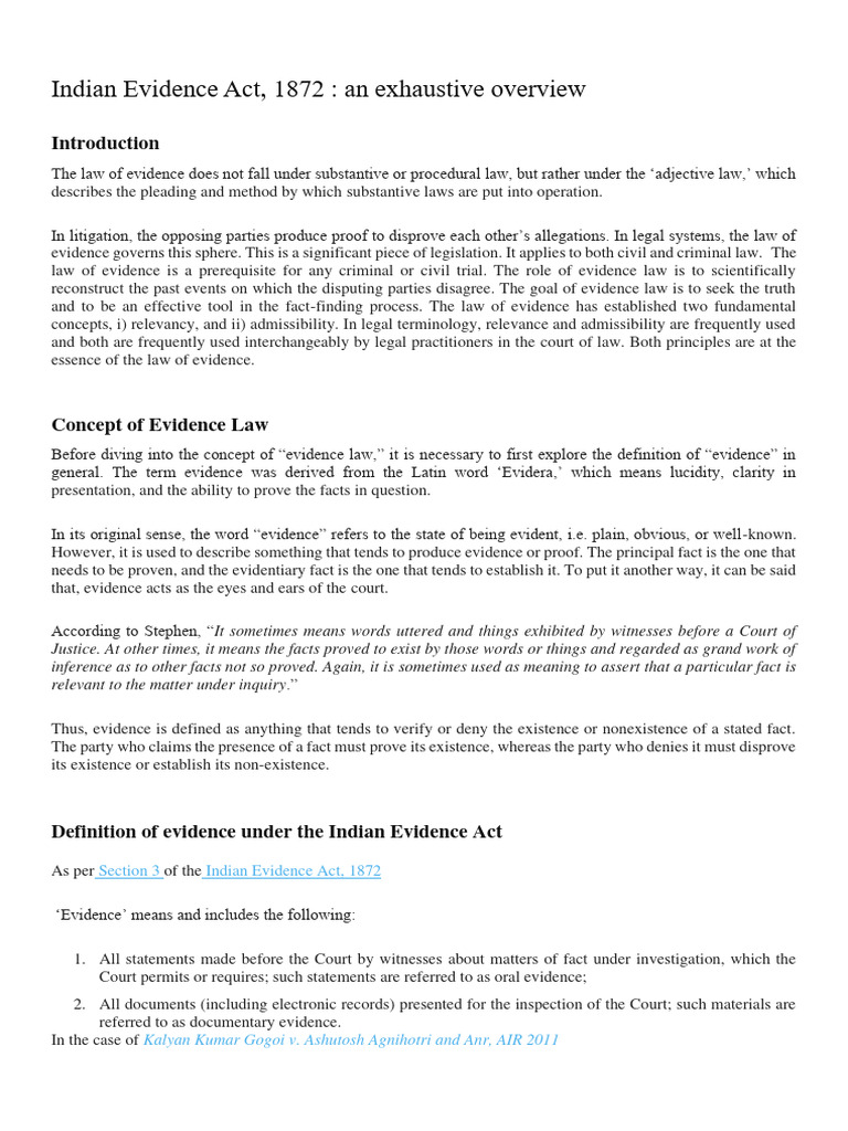 Indian Evidence Act | PDF | Witness | Evidence (Law)
