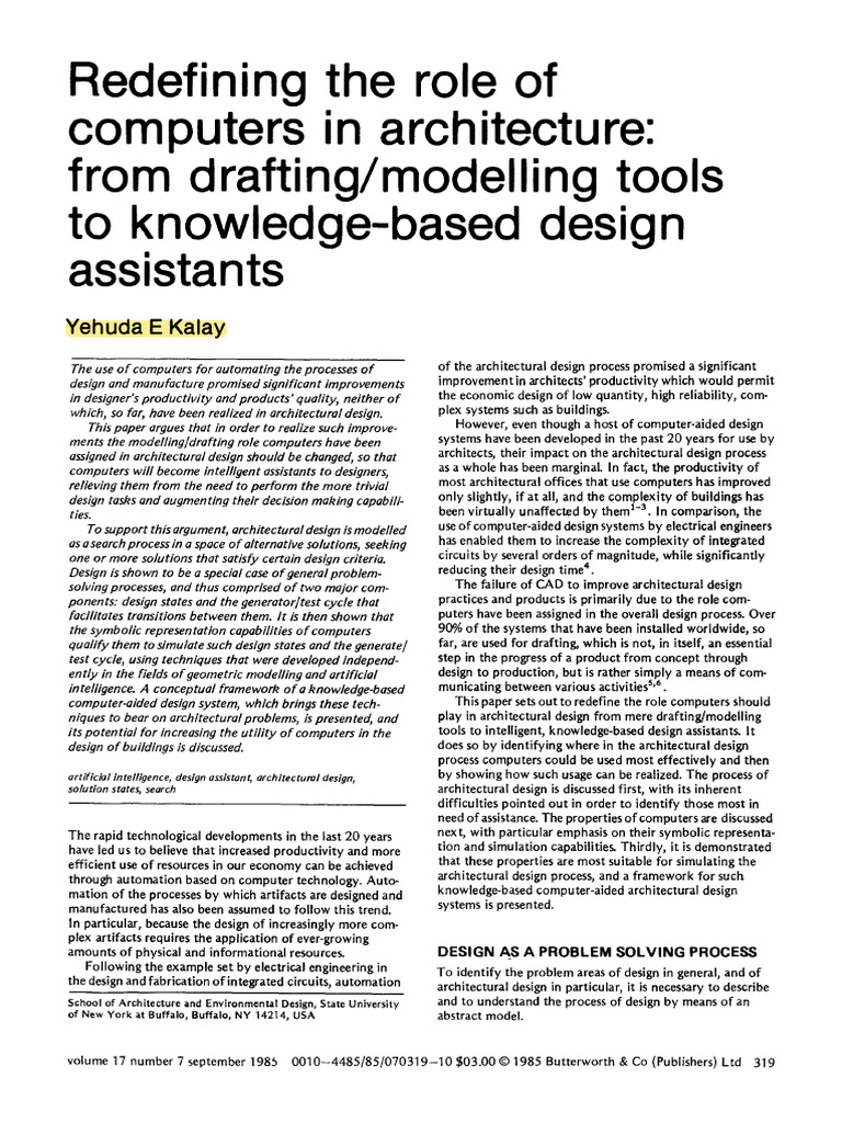 KALAY Yehuda - Redefining The Role of Computers in Architecture | Download Free PDF | Simulation ...
