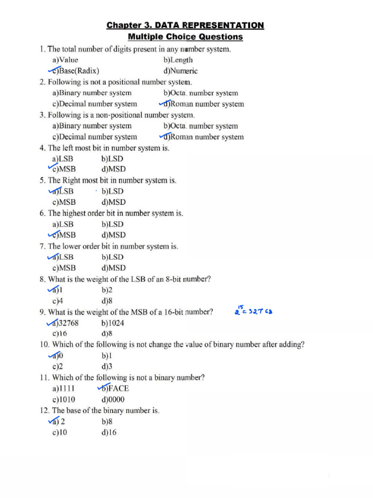 1st Puc Computer Science MCQ Questions Chapter 3 Data Representation | PDF