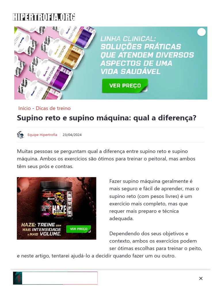 Diferenças entre Supino Reto e Máquina | PDF | Autoajuda | Bem-estar