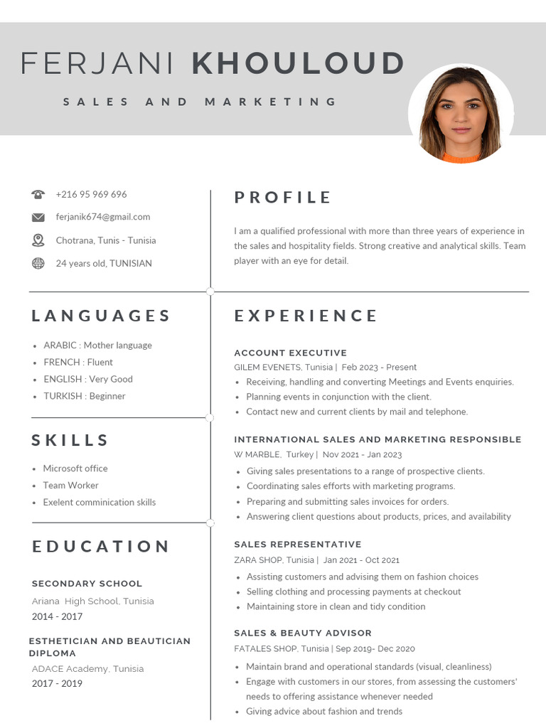 Khouloud Ferjani CV - 2023 | PDF | Sales | Tunisia