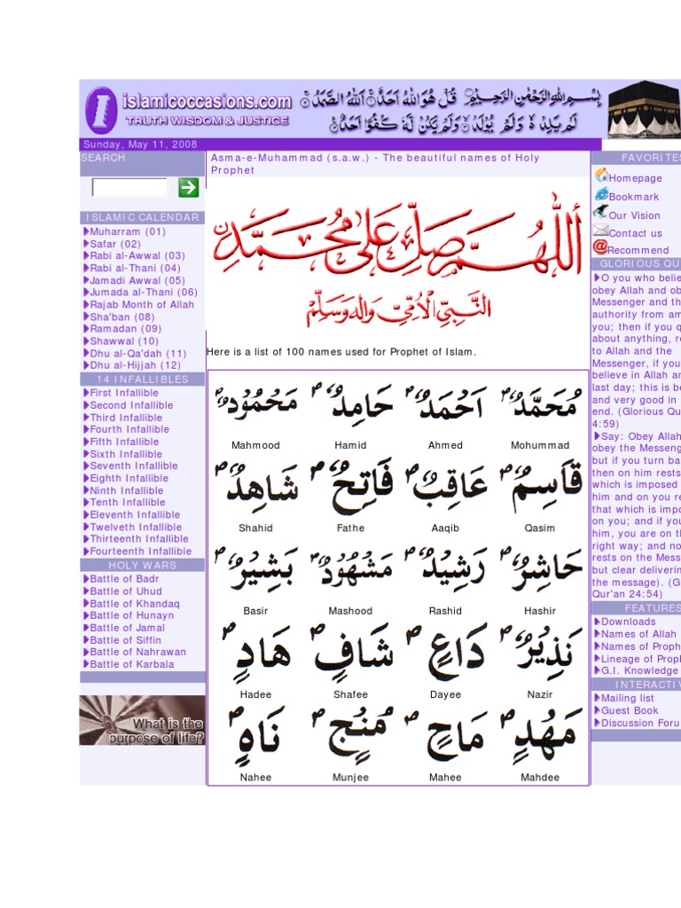 The Beautiful Names of Holy Prophet Muhammad Al-Mustofa (Pbuh | PDF ...