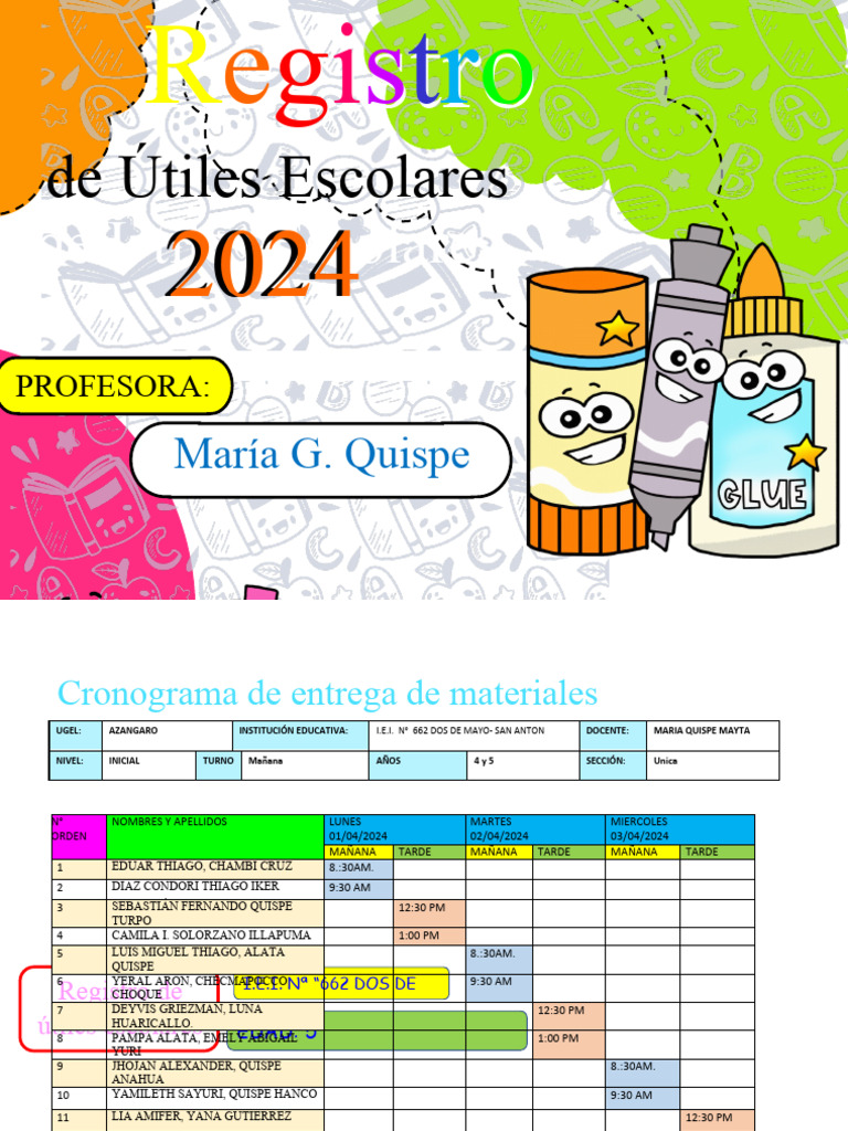 Registro de Utiles Escolares y Cuotas | PDF