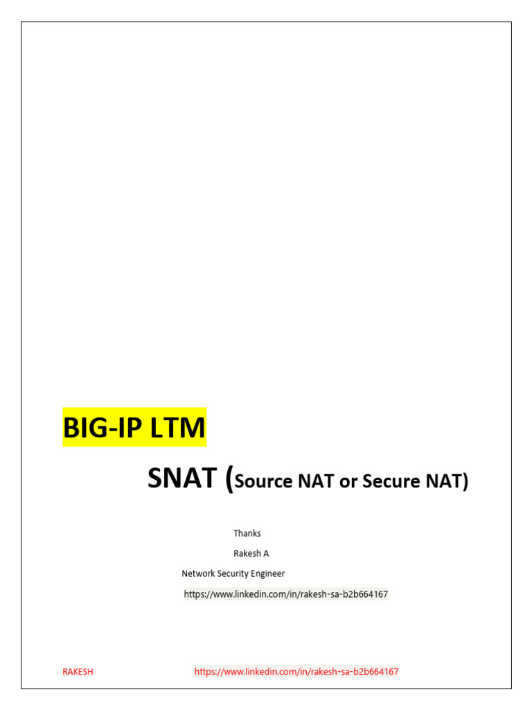 Big-Ip LTM Snat (: Source NAT or Secure NAT) | PDF | Ip Address ...