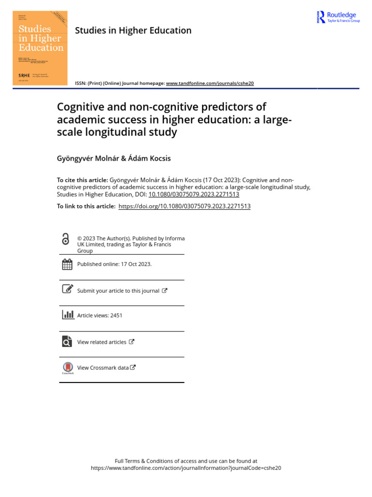 Cognitive and Non-Cognitive Predictors of Academic Success in Higher ...