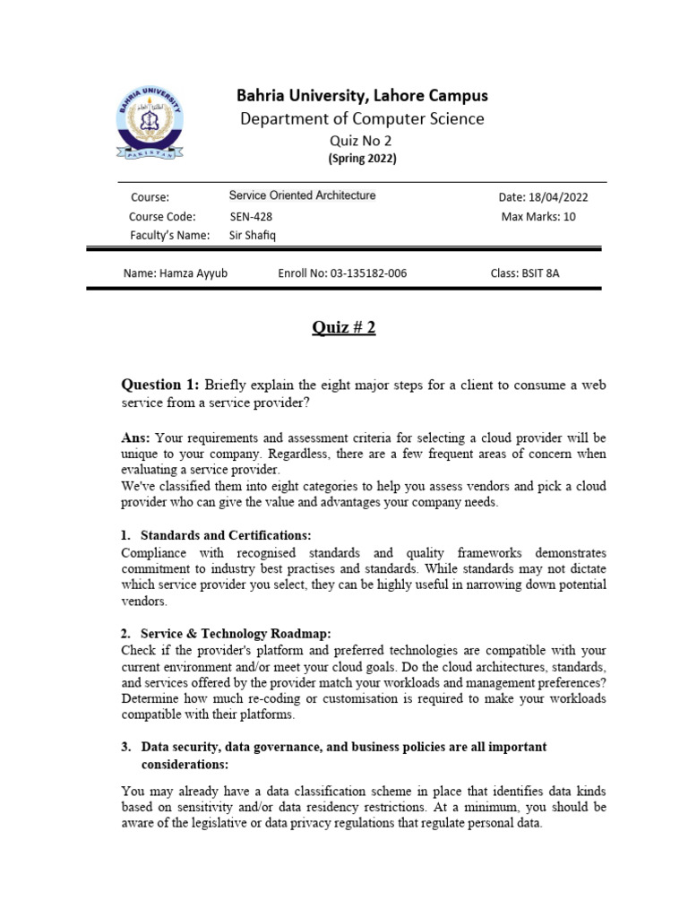 Quiz 2 SOA | PDF | Soap | Service Oriented Architecture