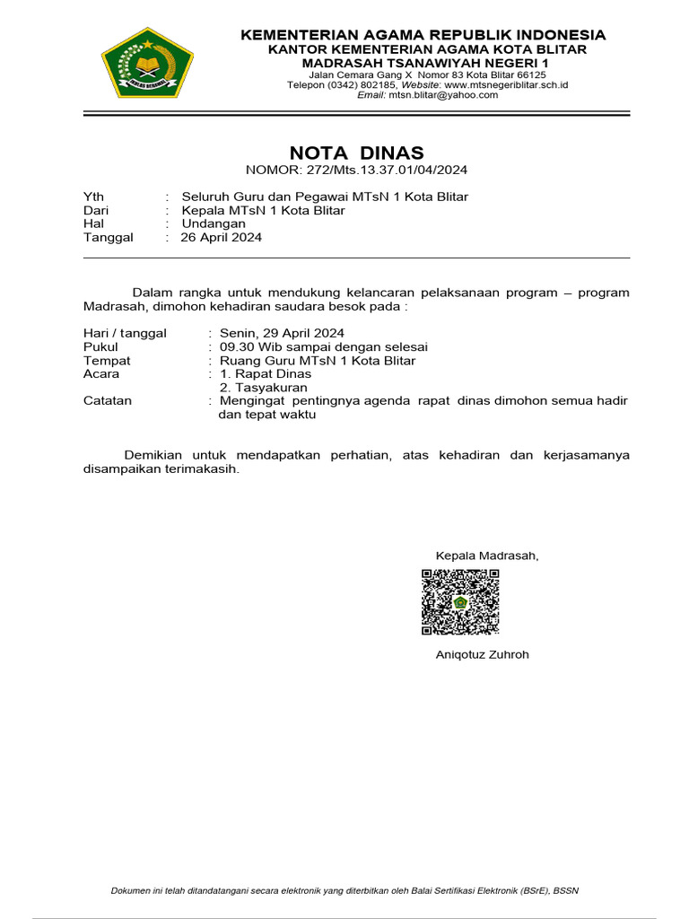 Nodin - Rapat Dinas - Tasyakuran | PDF