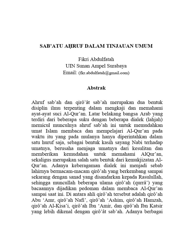 Pembahasan Sab'atu Ahruf | PDF
